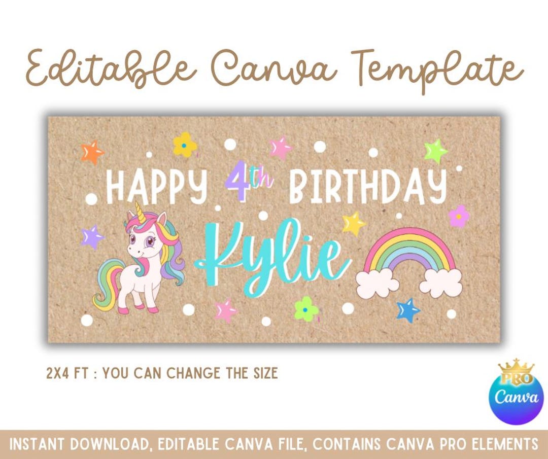 Unicorn Banner Editable Template - Banner Mockup - Girly Rainbow Banner ...