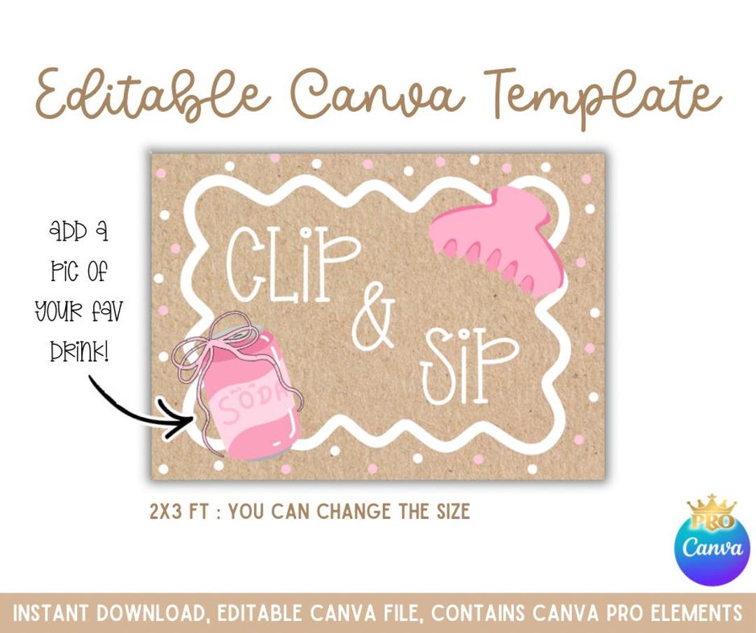 Clip & Sip Editable Template - Banner Mockup - Sorority Party - Etsy