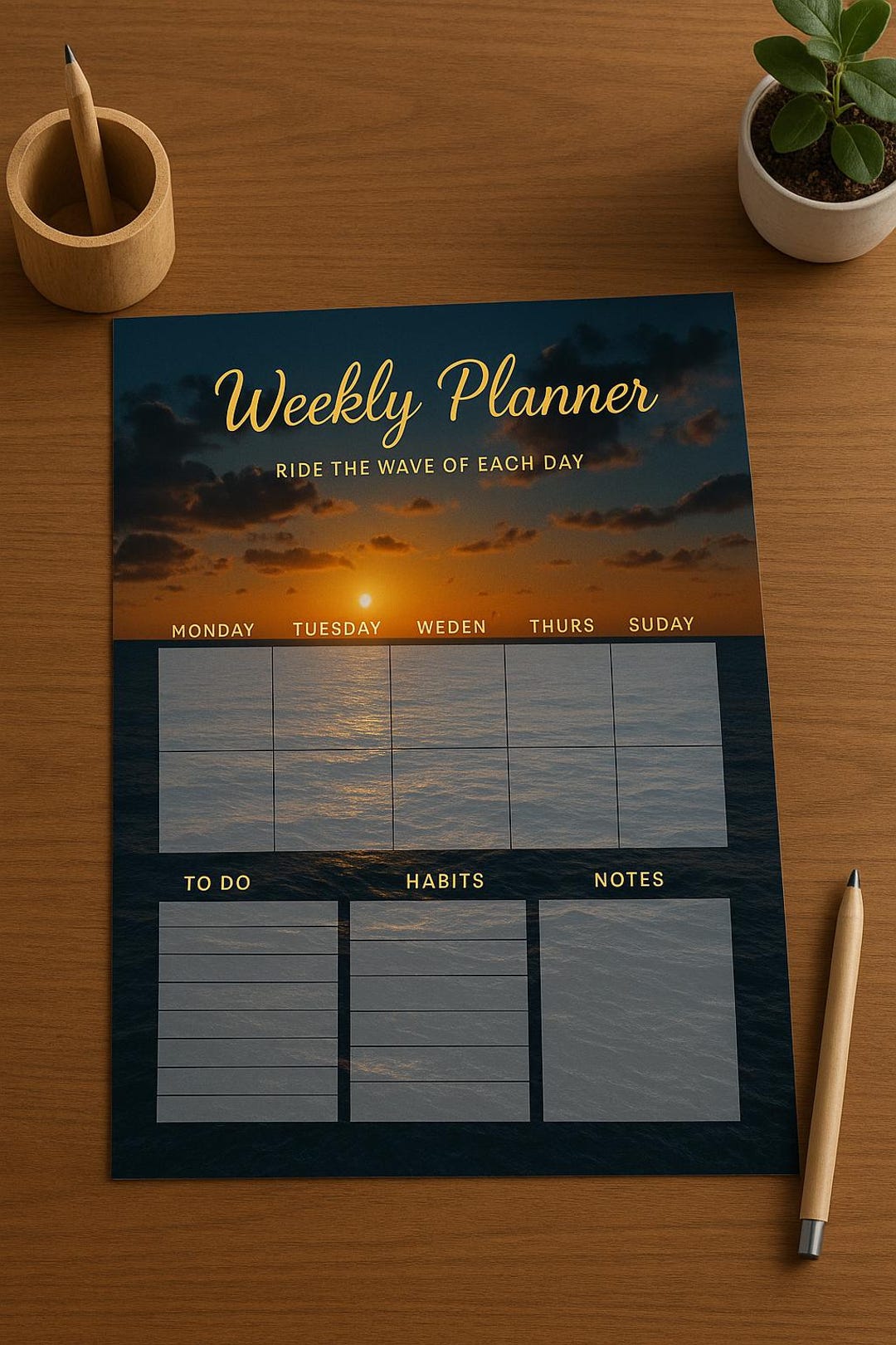 Ocean Weekly Planner | Sunset Sea Printable | Organizer PDF | Weekly ...