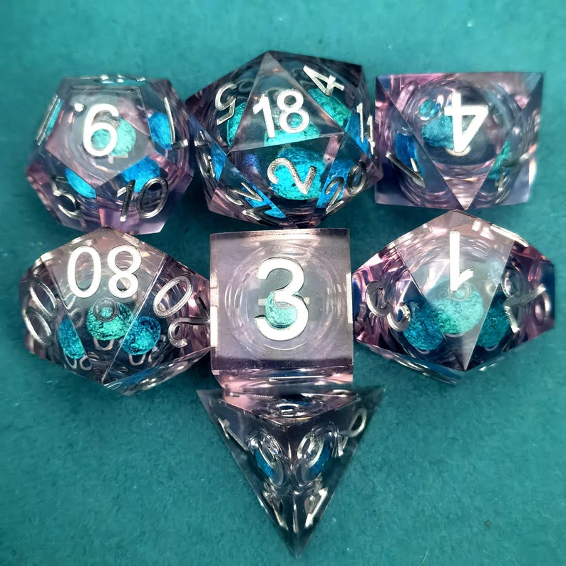 Purple and Blue Magic Liquid Core Dice Set, Sharp-edged Dungeons and ...