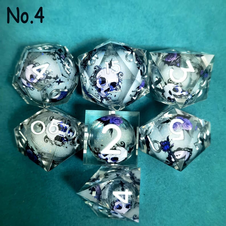 Purple and Blue Magic Liquid Core Dice Set, Sharp-edged Dungeons and ...