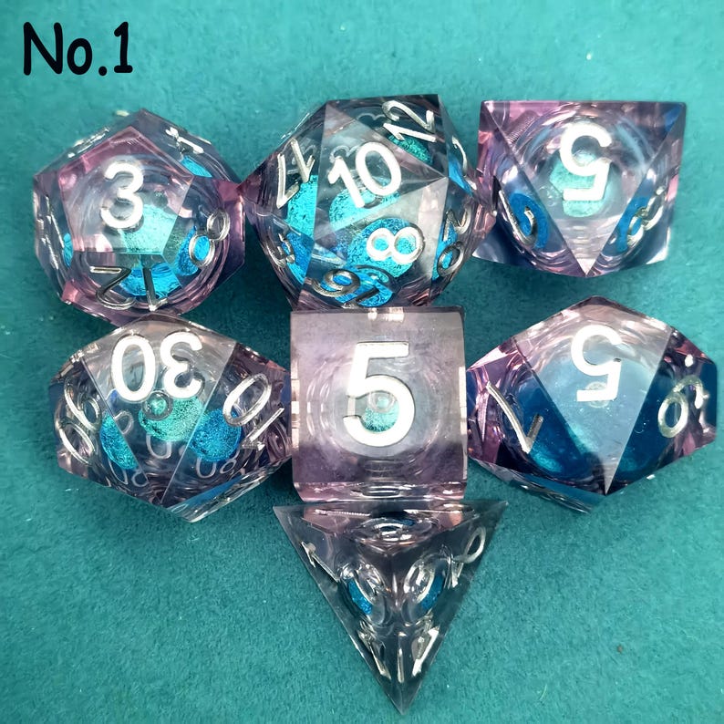 Purple and Blue Magic Liquid Core Dice Set, Sharp-edged Dungeons and ...