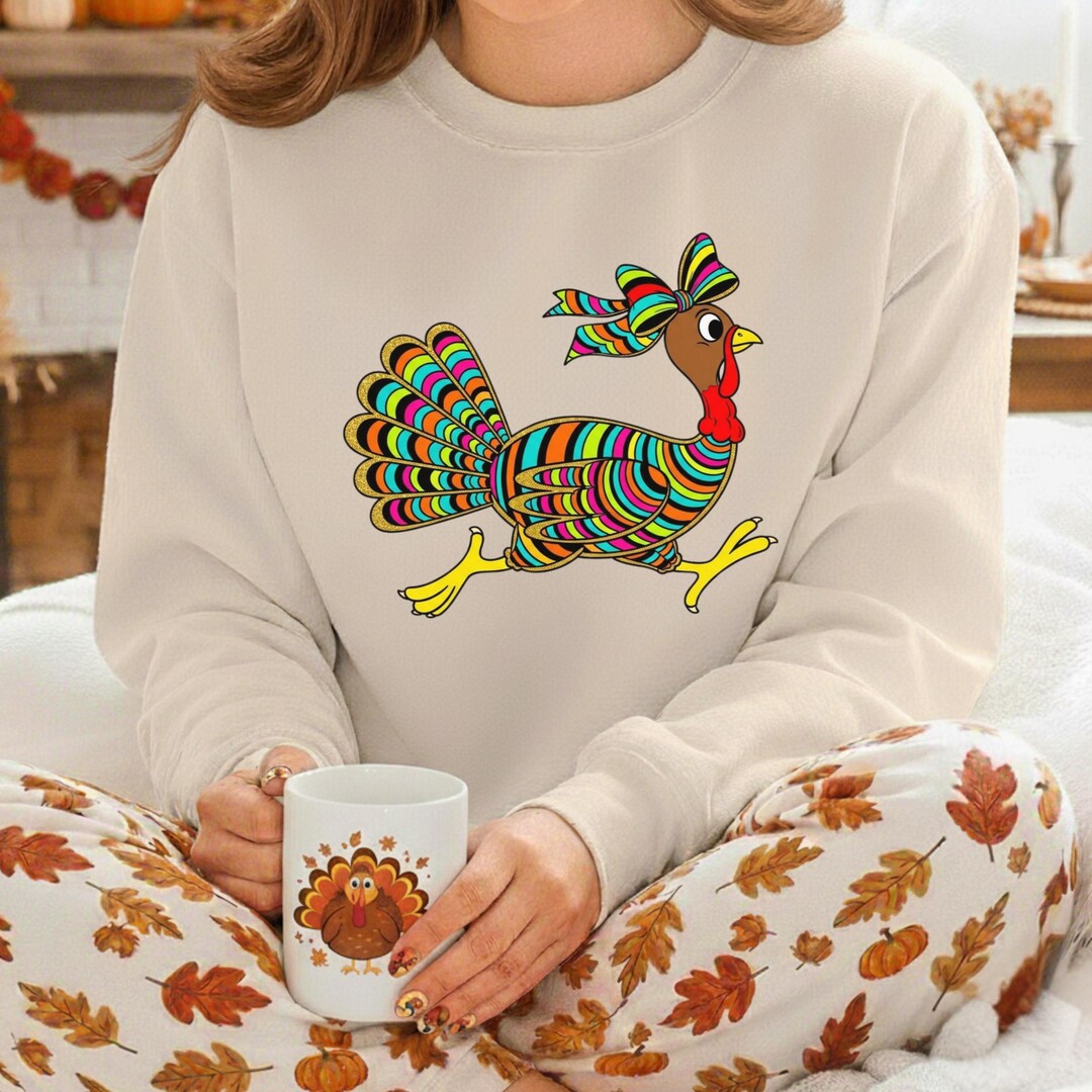 Neon Rainbow Runner Turkey Sweatshirt, Glam Turkey in Motion Crewneck ...