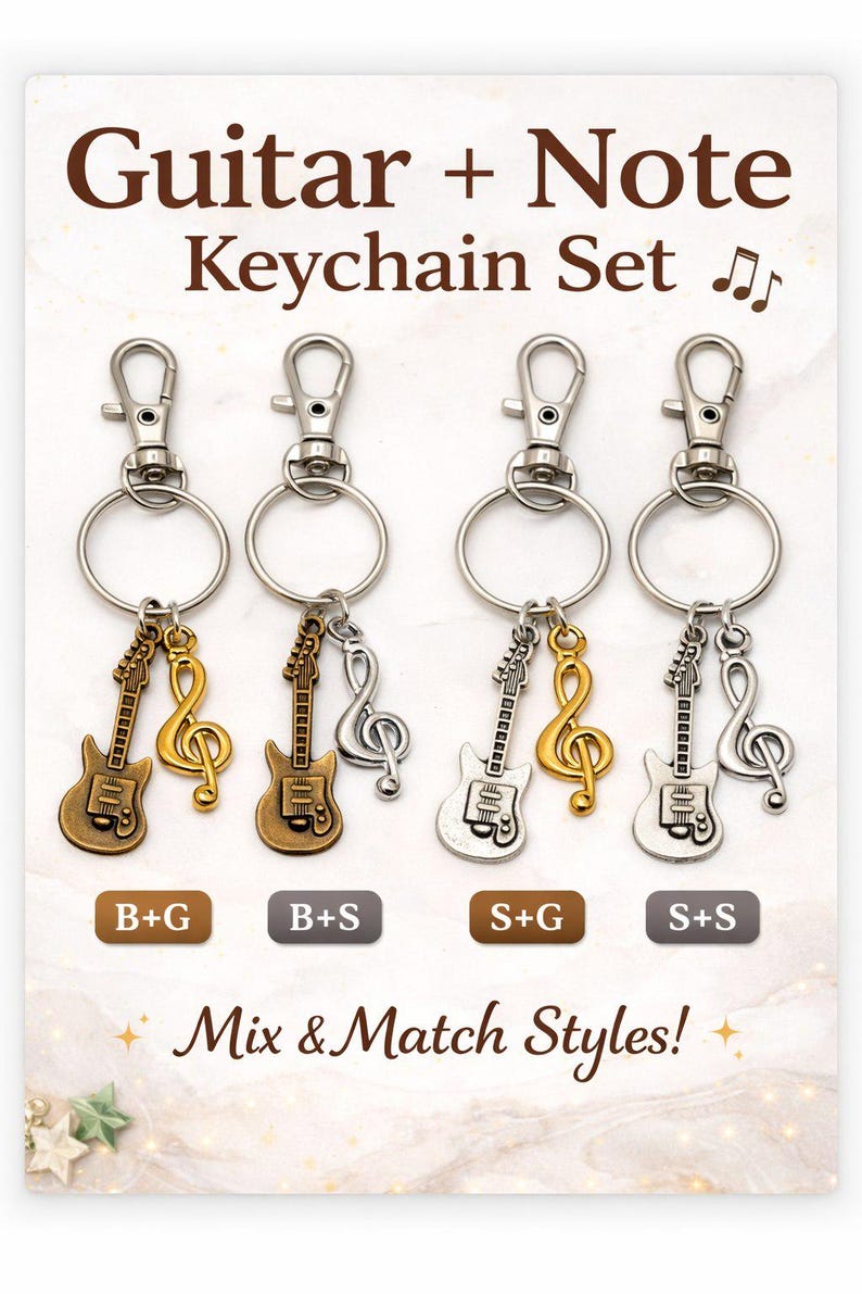 Guitar and Note Keychain Set, Musician Accessory, Concert Memory Gift ...