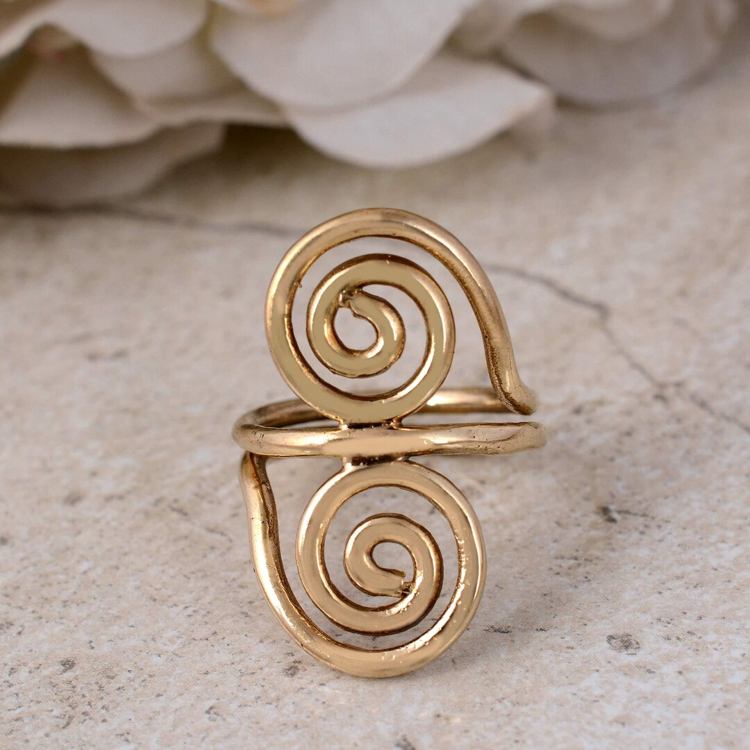 Gold Spiral Ring, Double Coil Ring, Adjustable Boho Ring, Minimalist ...
