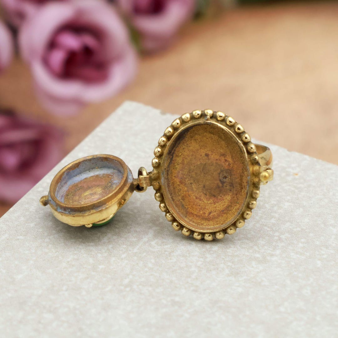 Vintage Gold Locket Ring • Hidden Compartment Ring • Antique Style ...