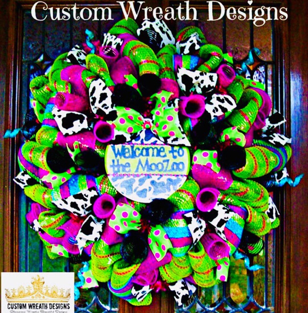 Colorful Custom Cow Print Wreath With Custom Sign, Wreath, Summer ...