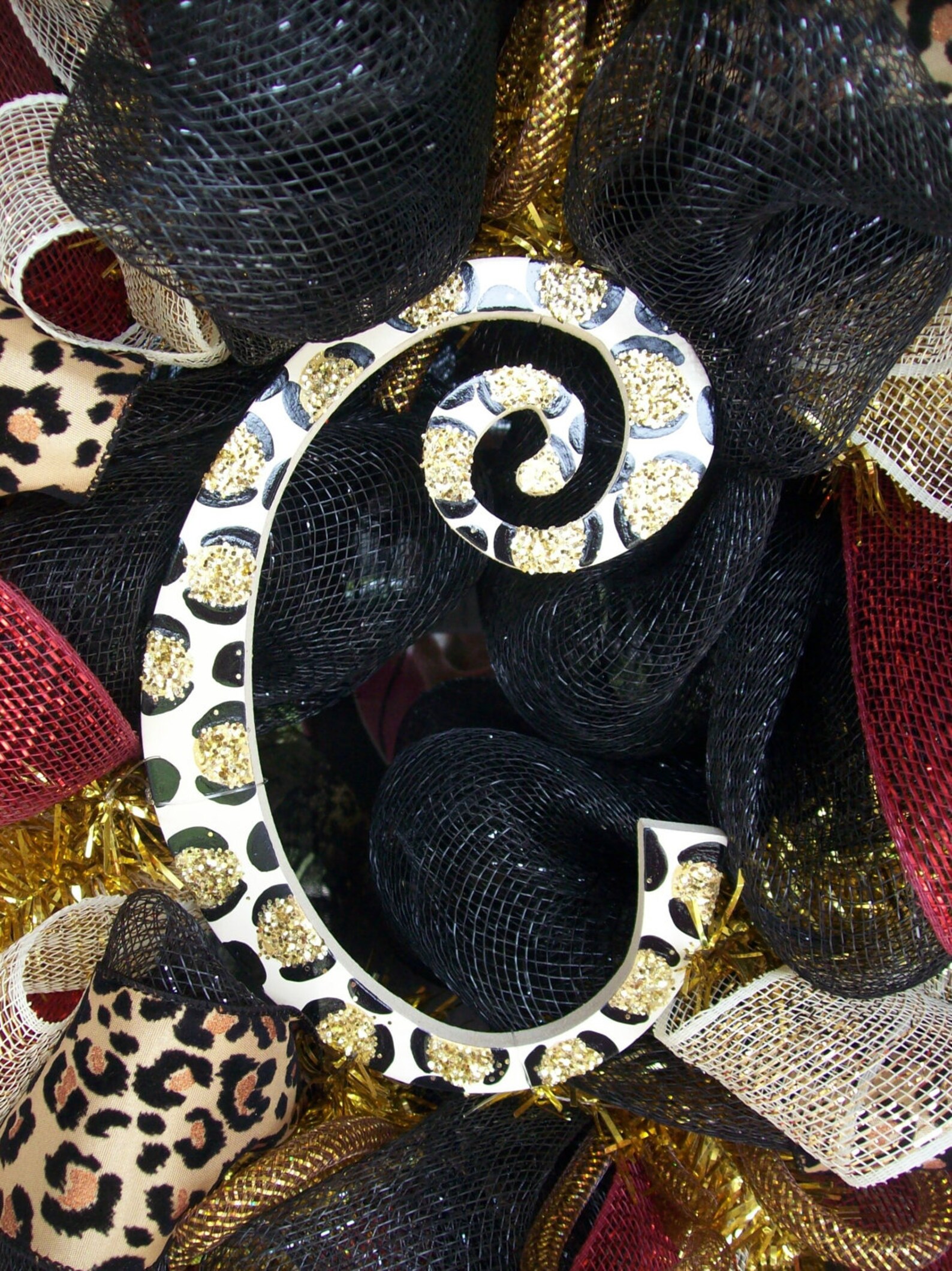 Monogram Leopard Wreath, Everyday Wreath, Wreath, Mesh Wreath, Leopard ...