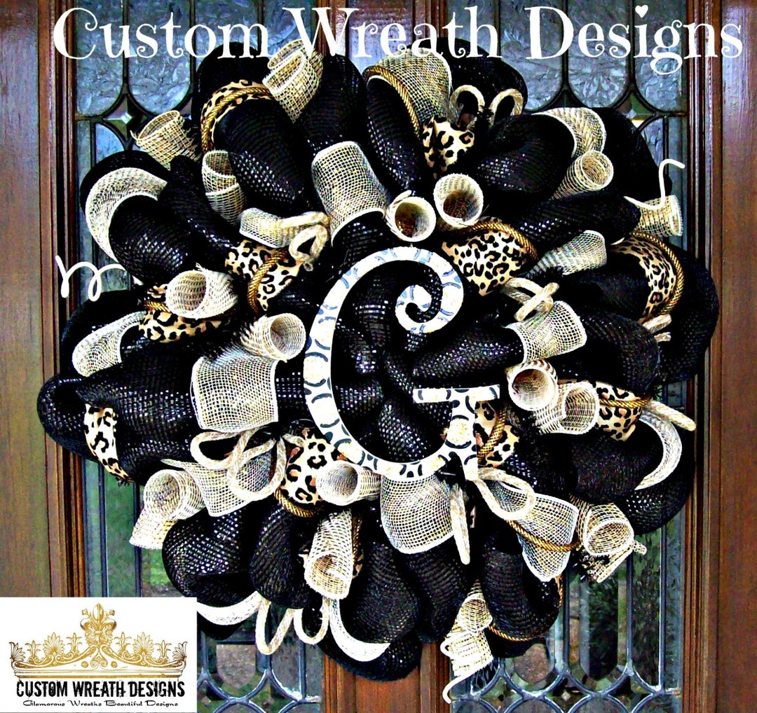BESTSELLER!!! Wreath for Front Door | Leopard Wreath | Monogram Wreath ...