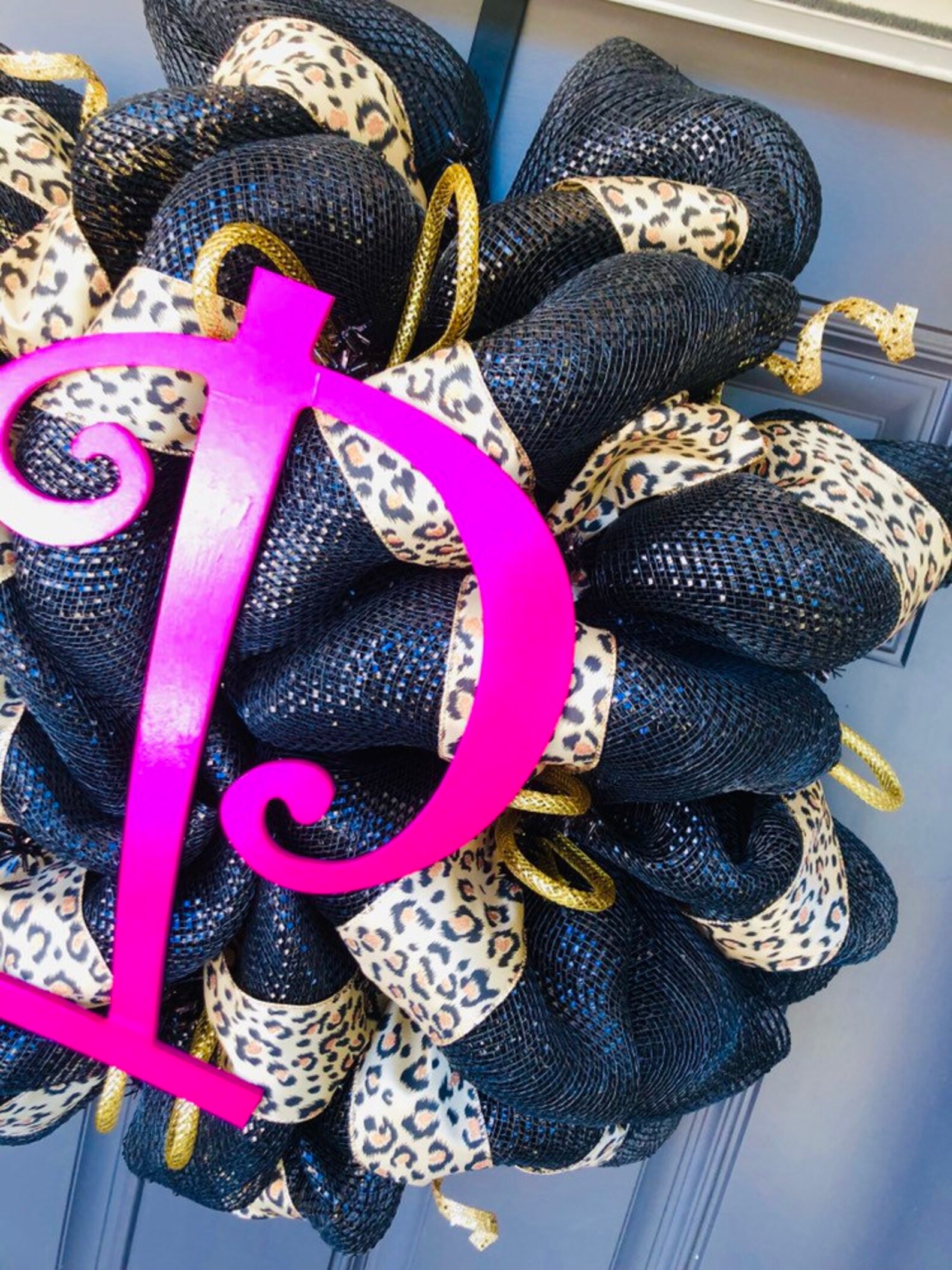 Hot Pink and Leopard Wreath Summer Wreath Monogram Wreath | Etsy
