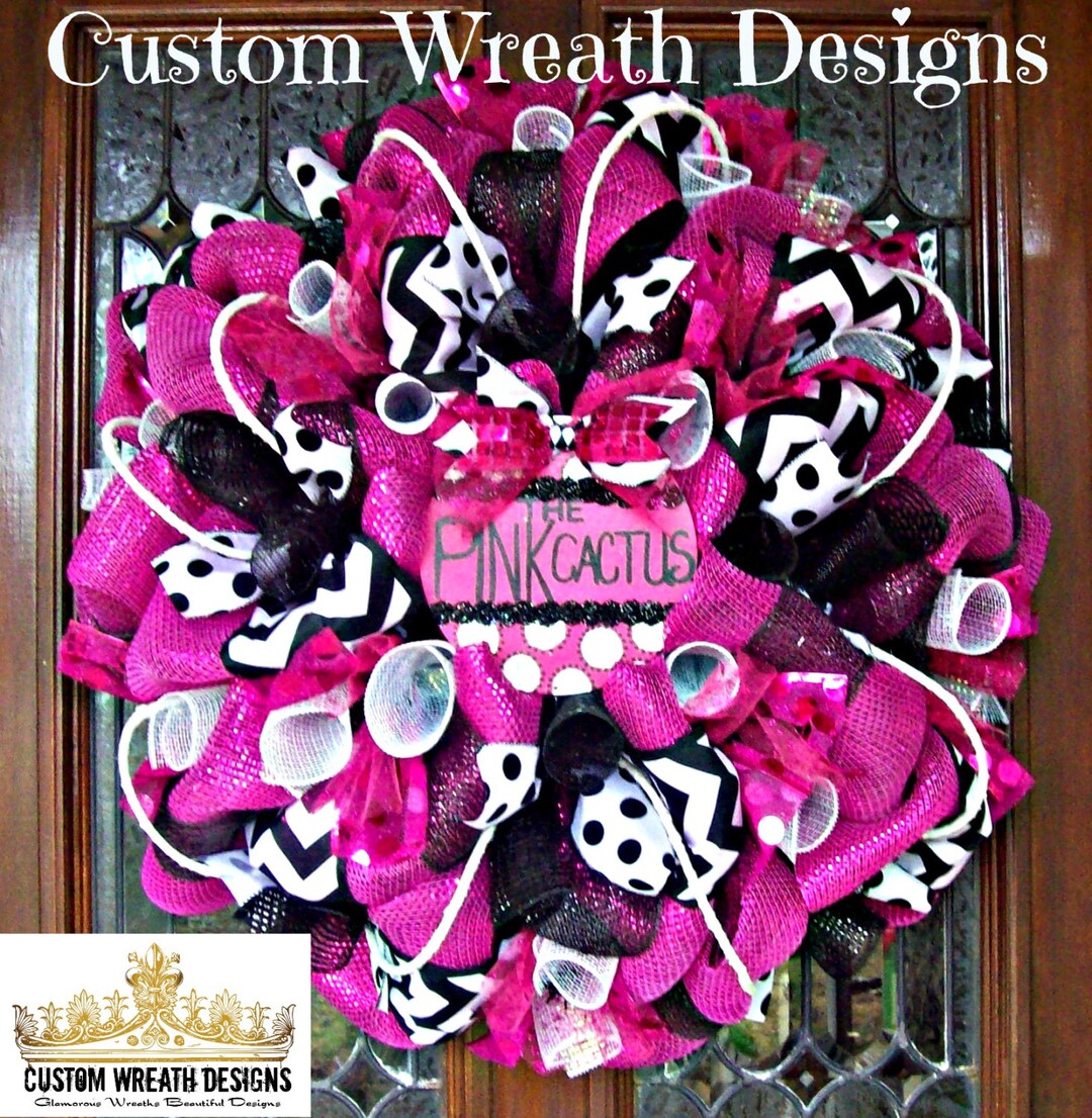 Hot Pink and Black Whimsical Wreath, Everyday Wreath, Wreath, Deco Mesh ...