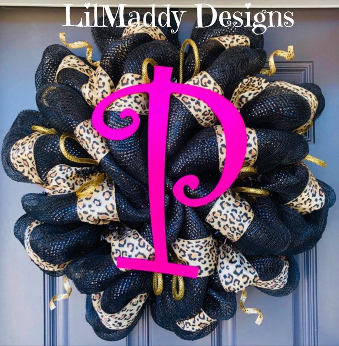 Hot Pink and Leopard Wreath, Summer Wreath, Monogram Wreath ...