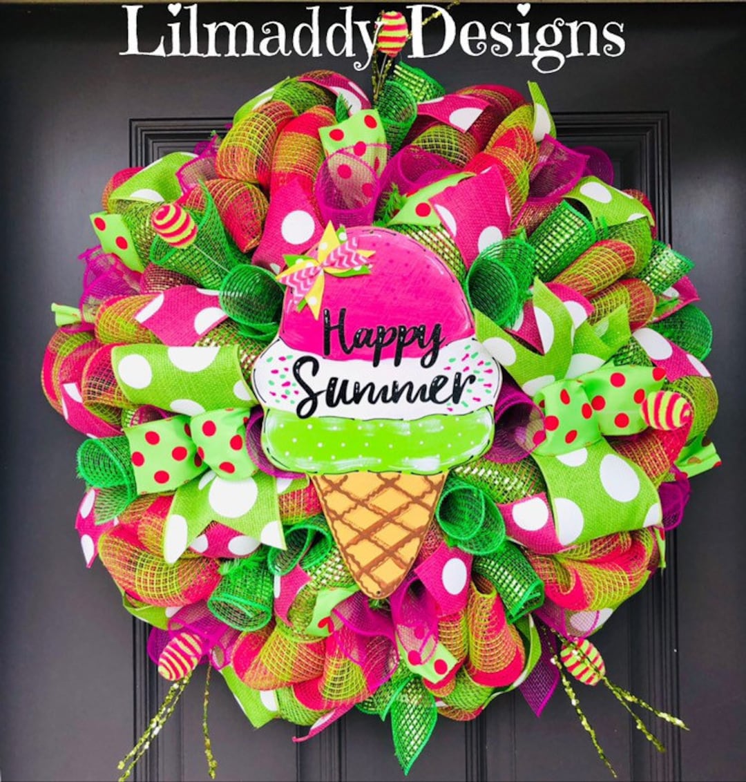 Ice Cream Triple Scoop Happy Summer Wreath, Summer Wreath, Ice Cream ...