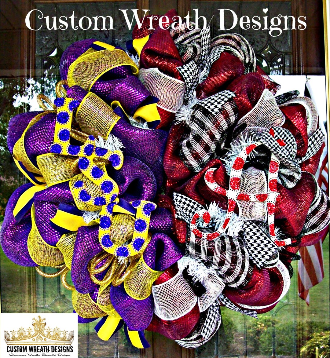 LSU and Alabama House Divided Wreath, LSU Wreath, Alabama Wreath, Deco ...