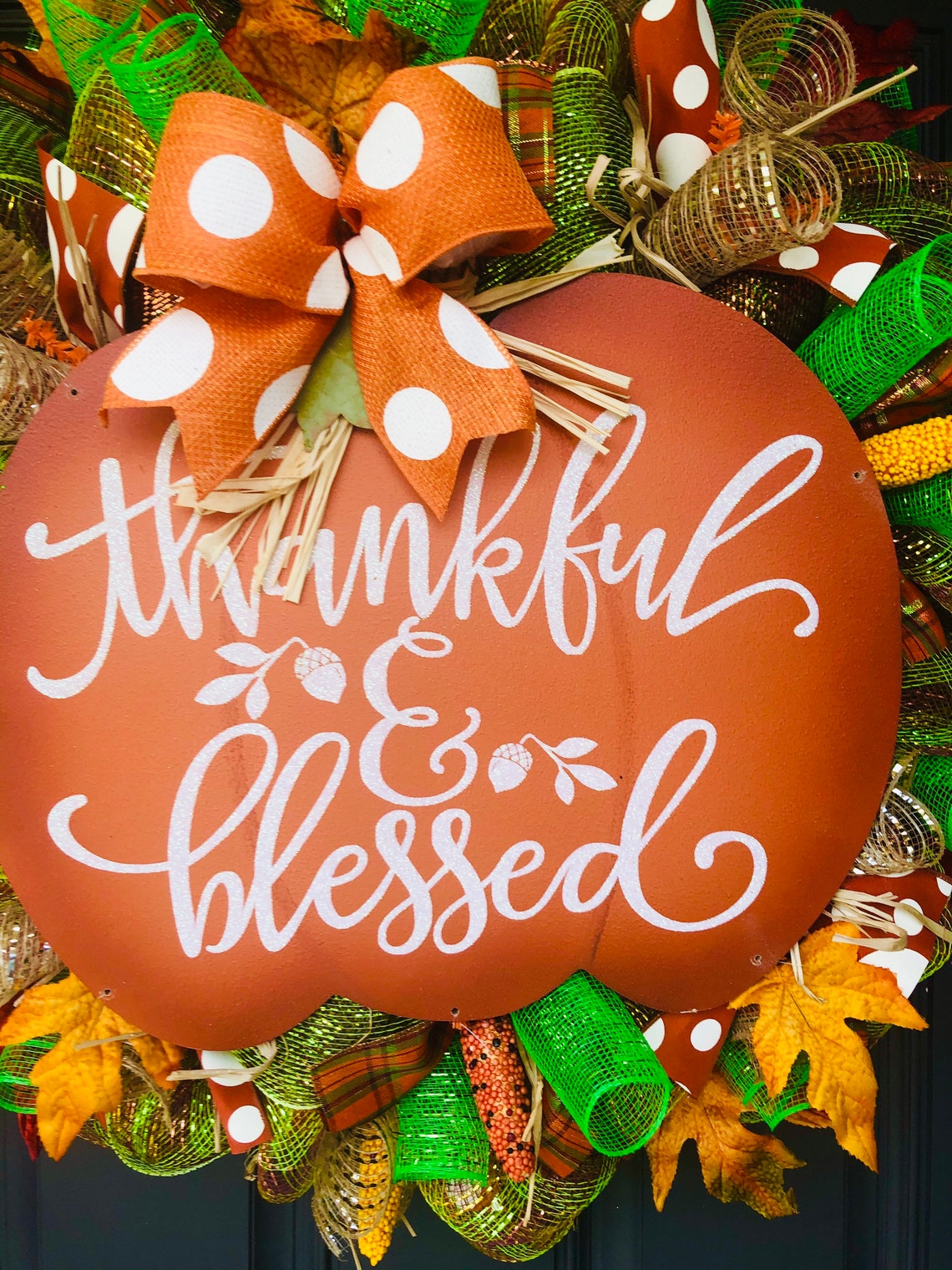 Thankful Blessed Pumpkim Wreath Fall Wreath Floral Wreath - Etsy