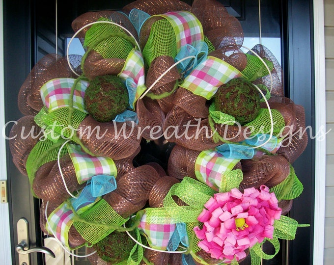 Spring Plaid Mesh Wreath With Flower - Etsy
