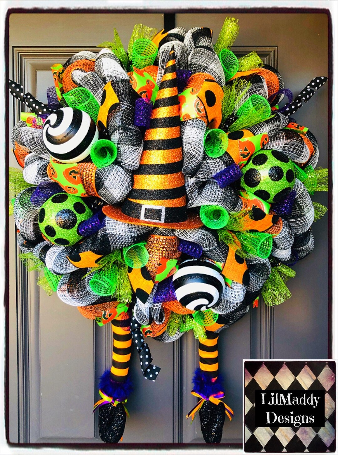 Halloween Strip Witch Hat Wreath, Halloween Wreath, Halloween ...