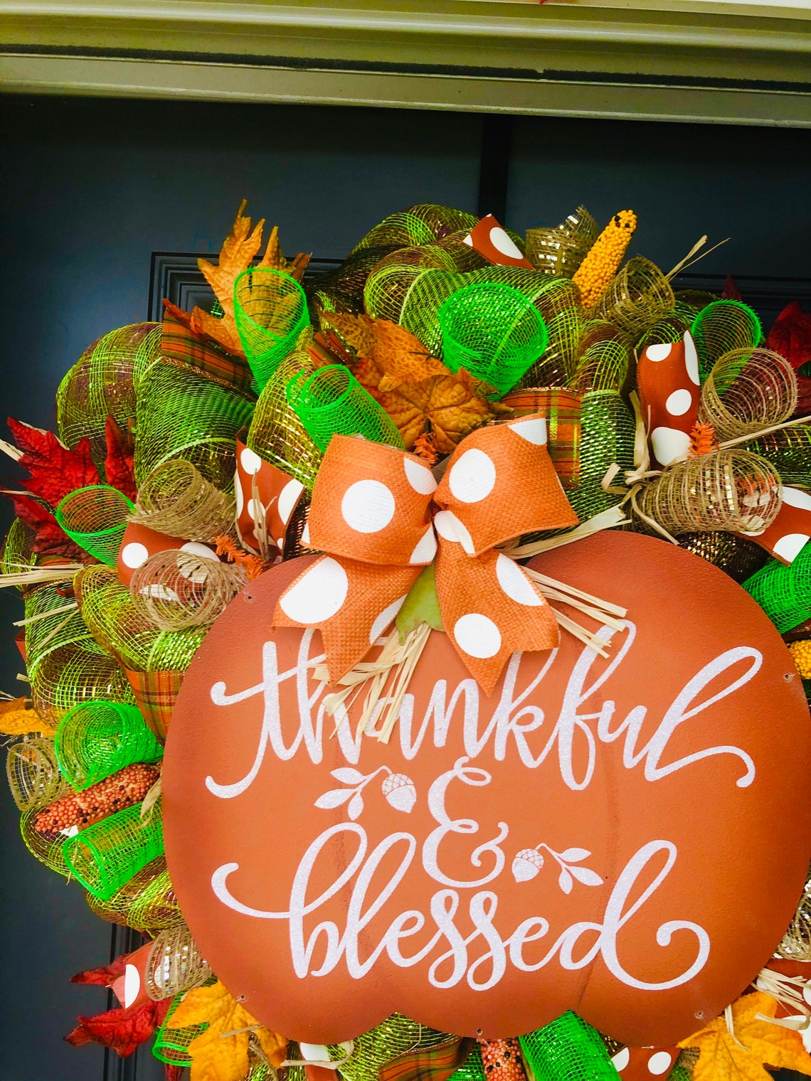 Thankful Blessed Pumpkim Wreath Fall Wreath Floral Wreath | Etsy