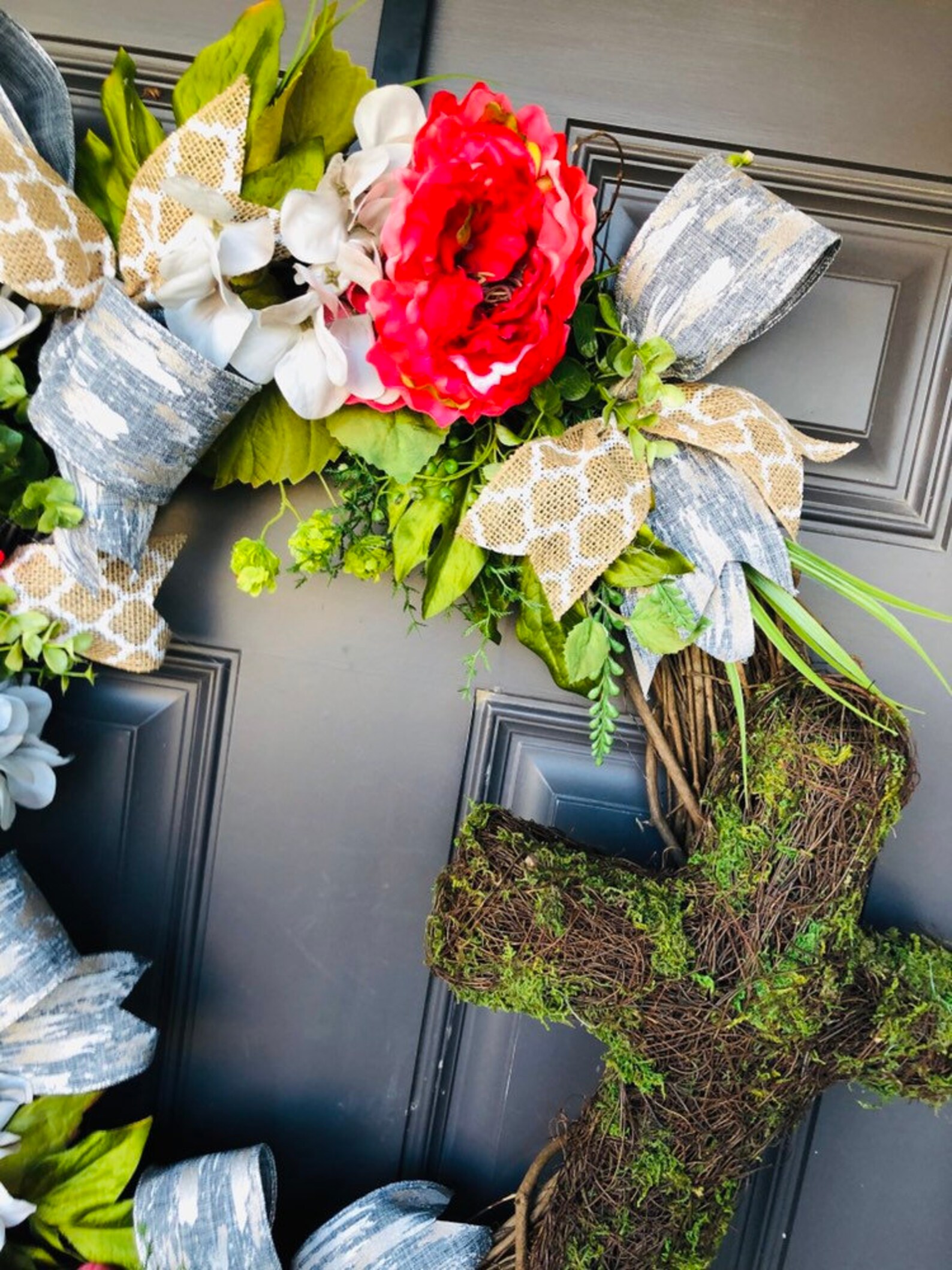 Pink Peonies Moss Cross Summer Wreath Lilmaddydesigns Summer - Etsy