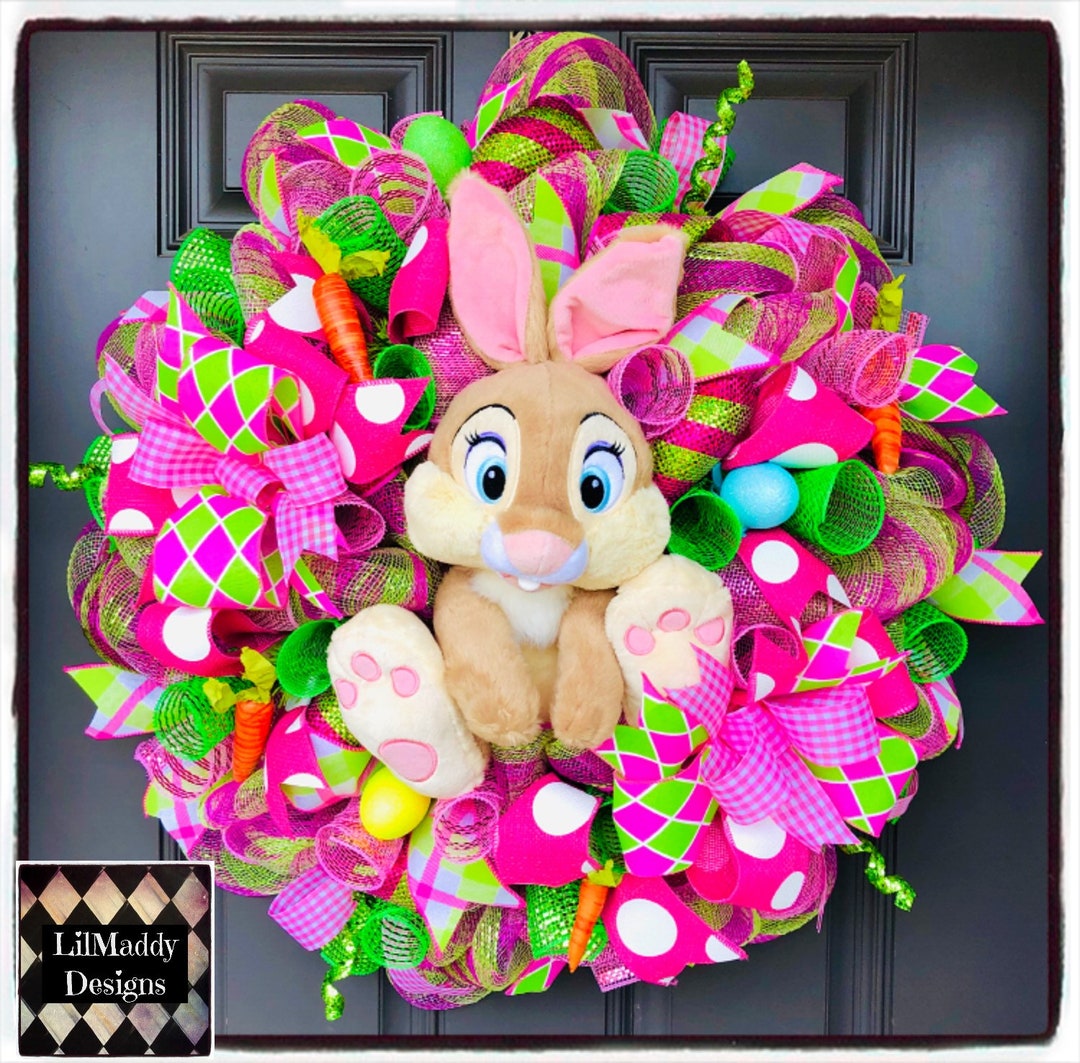 Miss Bunny Easter Wreath, Easter Front Door, Bunny Door Decor, Happy ...