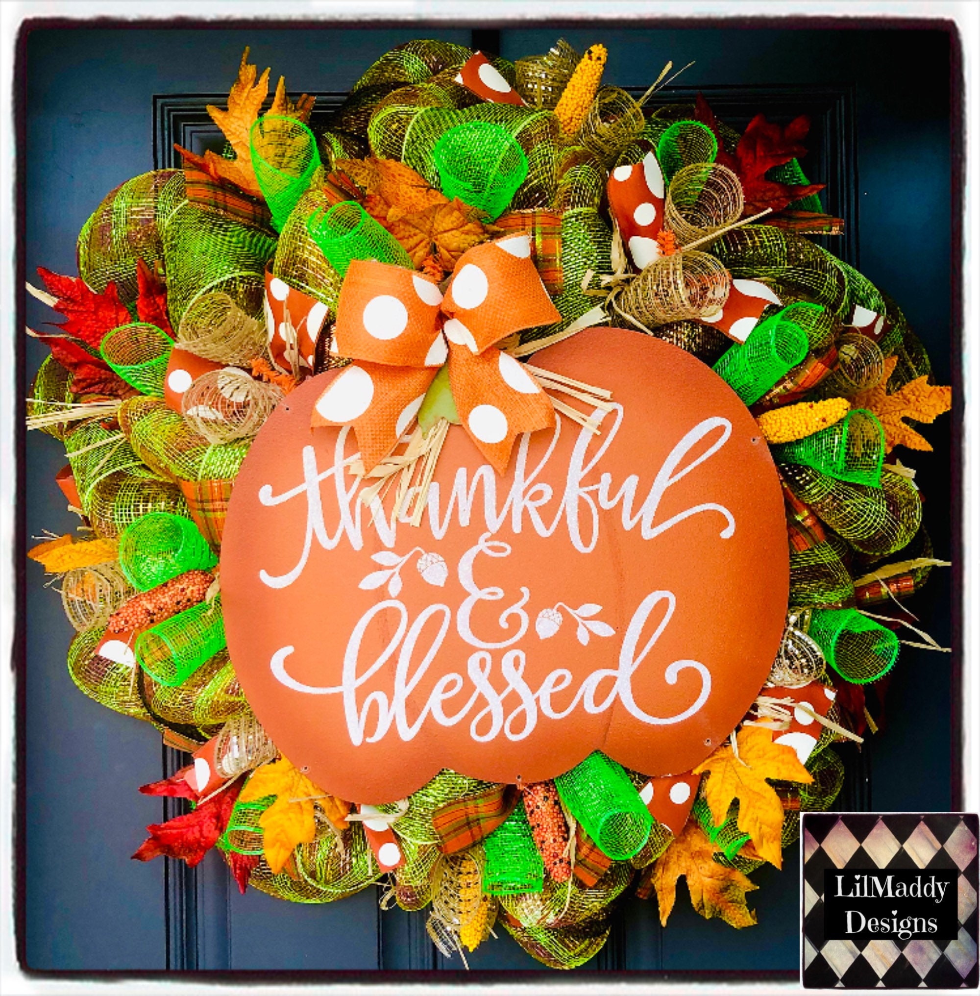 Thankful Blessed Pumpkim Wreath Fall Wreath Floral Wreath | Etsy