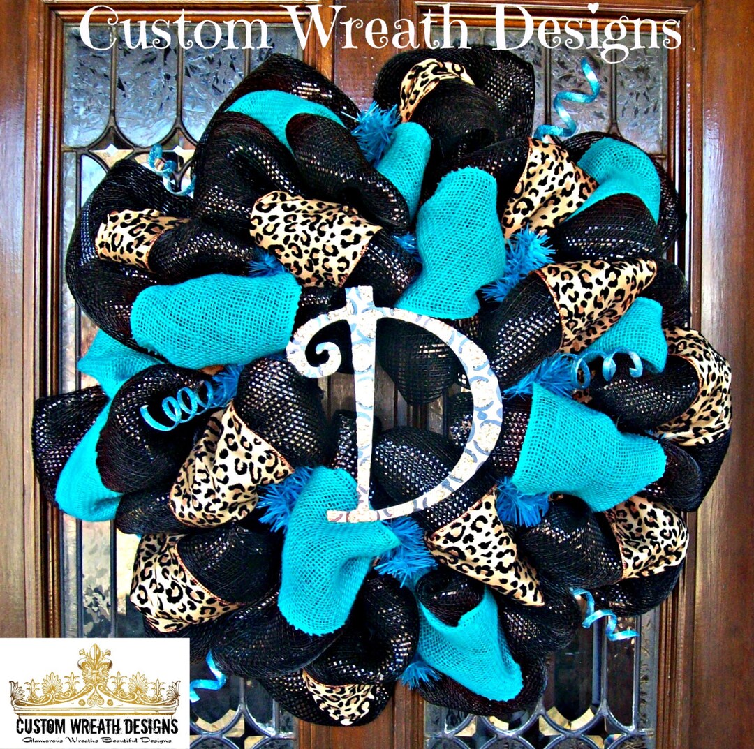 Leopard Monogram Wreath, Wreath, Everyday Wreath, Deco Mesh Wreath ...