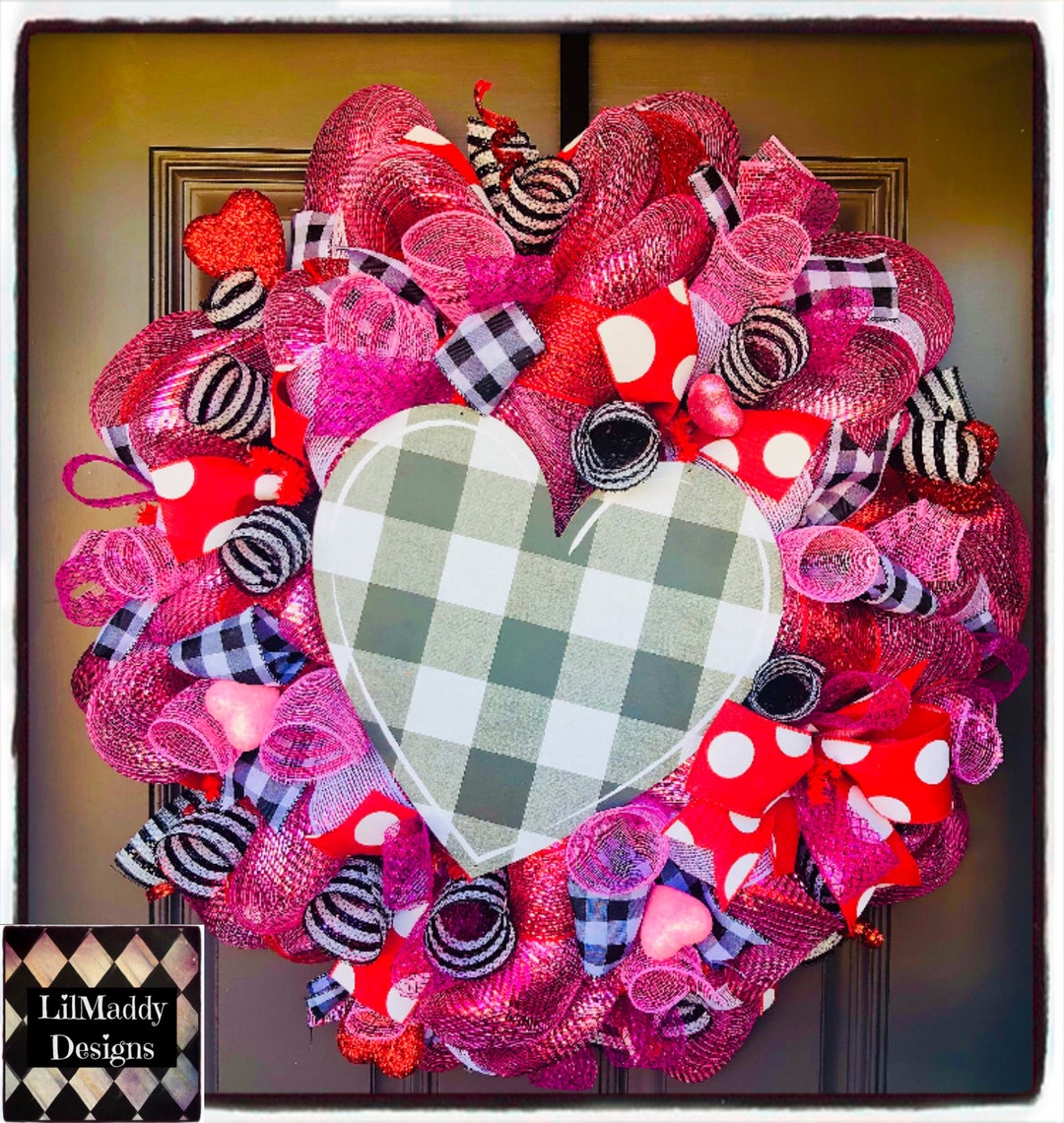 Buffalo Check Heart Wreath, Valentines Wreath for Front Door, Heart ...