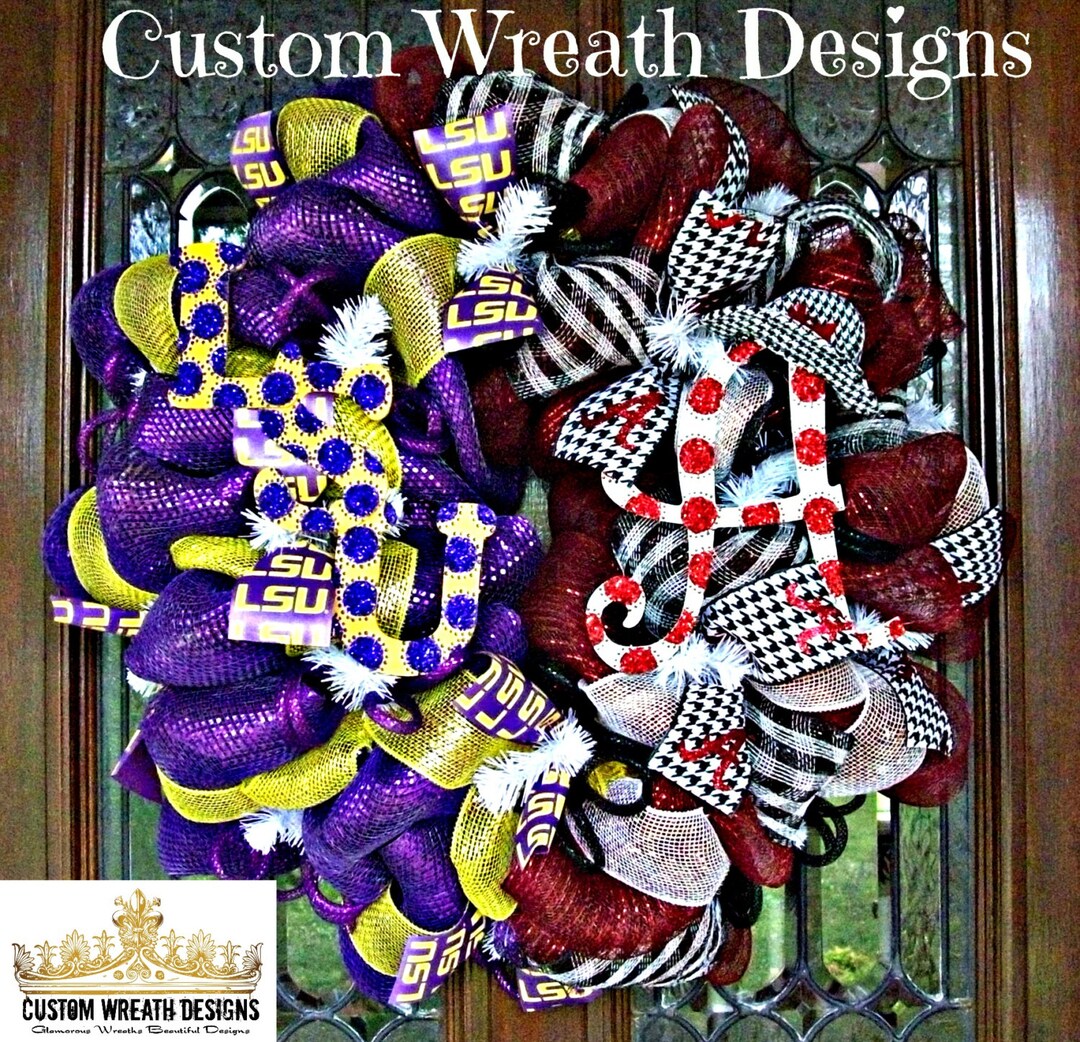 LSU and Alabama House Divided Wreath, LSU Wreath, Alabama Wreath, Deco ...