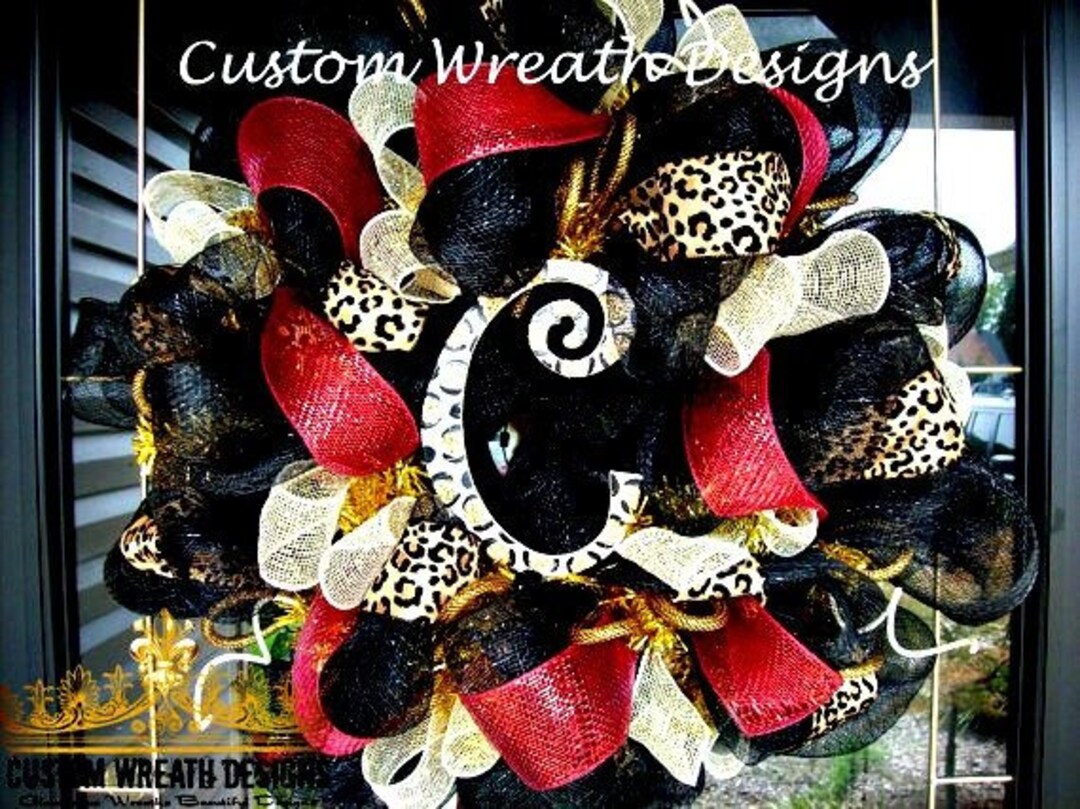Monogram Leopard Wreath, Everyday Wreath, Wreath, Mesh Wreath, Leopard ...