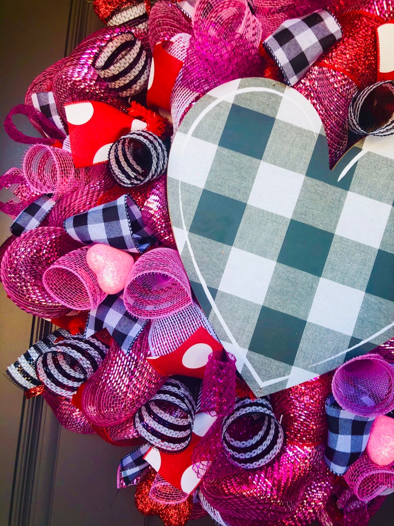 Buffalo Check Heart Wreath, Valentines Wreath for Front Door, Heart ...