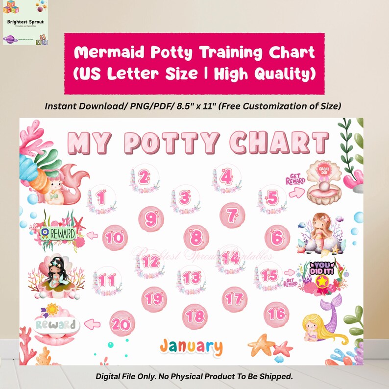 Mermaid Potty Training Chart for Girls| Cute Printable Reward Chart for ...
