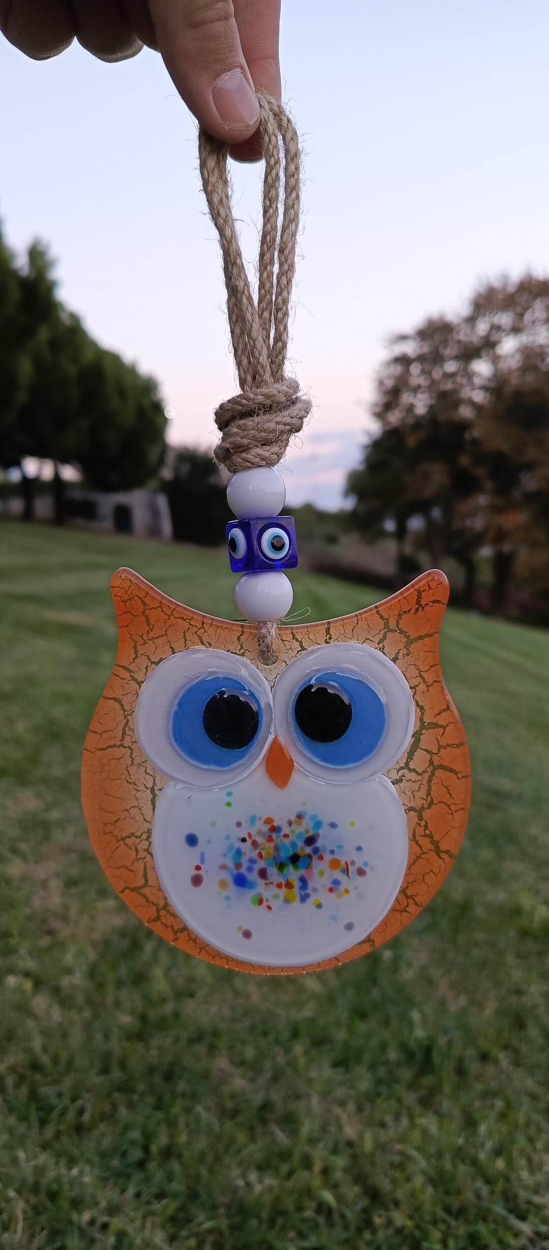Yellow Owl Evil Eye Wall Art: Turkish Glass Talisman - Etsy