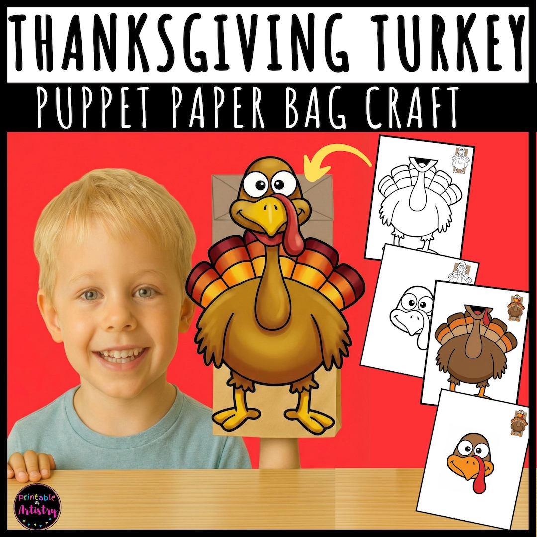 Turkey Puppet Paper Bag Craft | Printable Thanksgiving Puppet Template ...