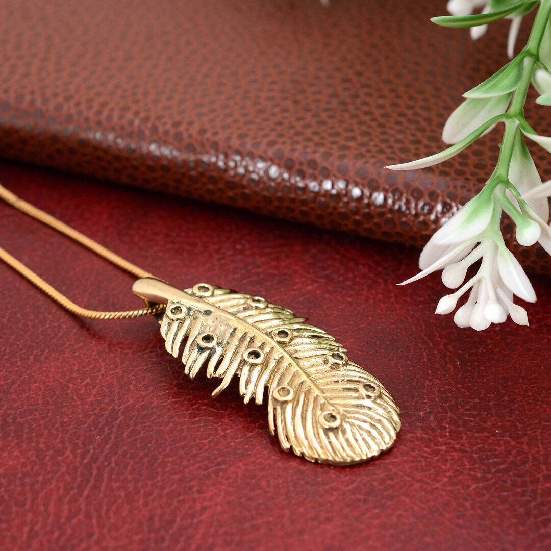 Dainty Gold Feather Necklace | Detailed Charm Pendant | Minimalist ...