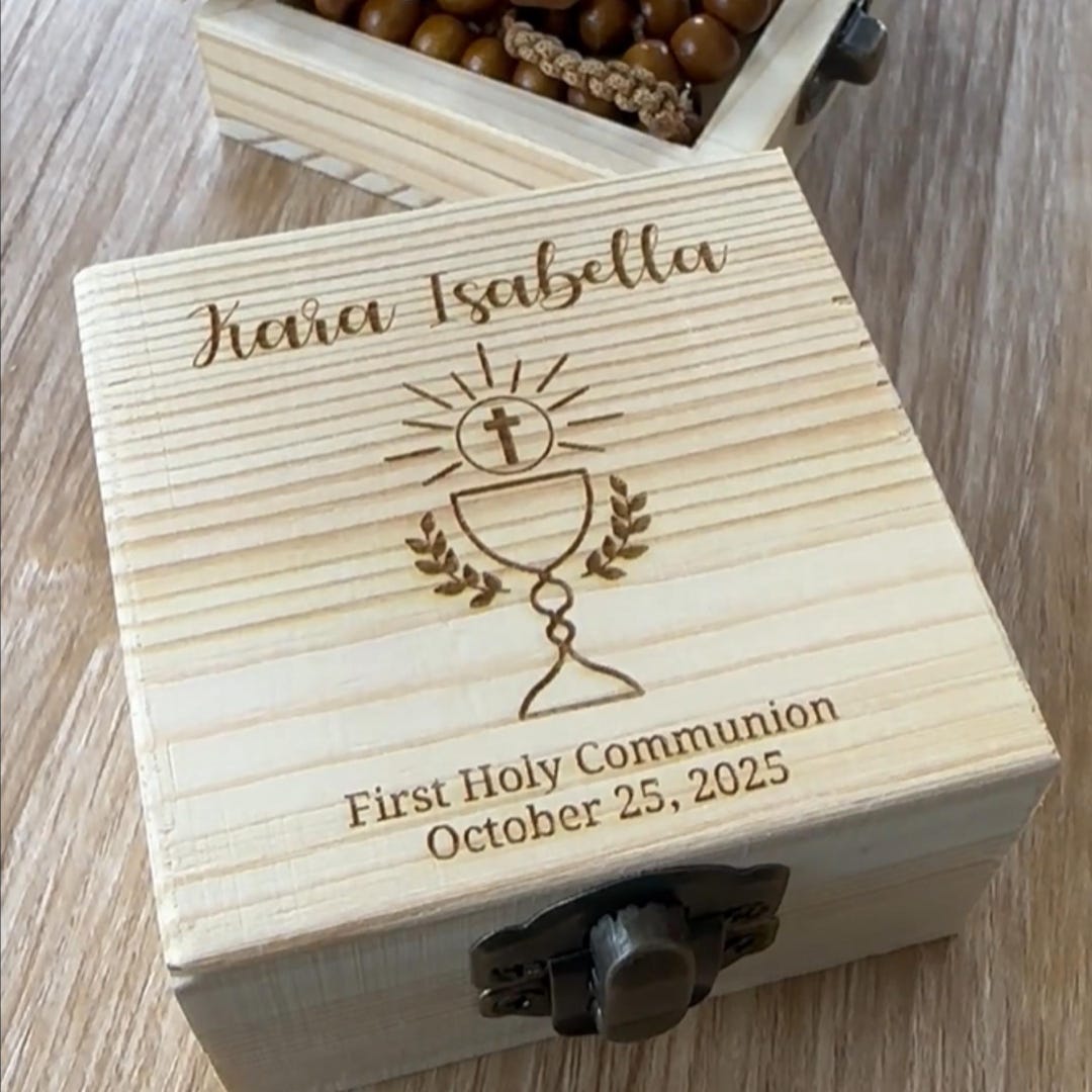 First Holy Communion Gift Personalized Wooden Rosary Keepsake Box ...