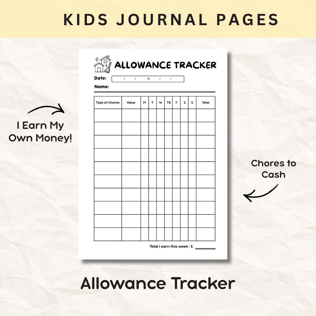 Allowance Tracker for Kids Printable | Chore Chart With Money Rewards ...
