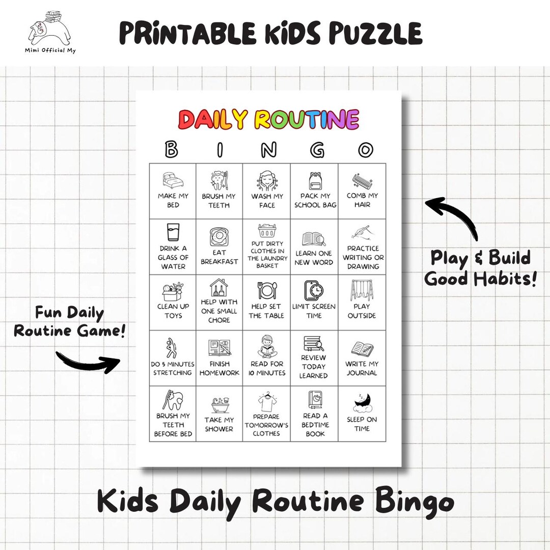 Kids Daily Routine Bingo, Printable Bingo Games for Kids, Daily Games ...