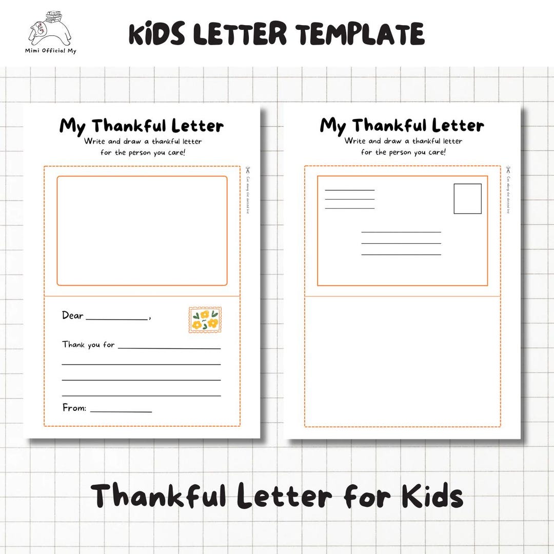 Thankful Letter for Kids, Printable Kids Letter, Write and Draw Letter ...