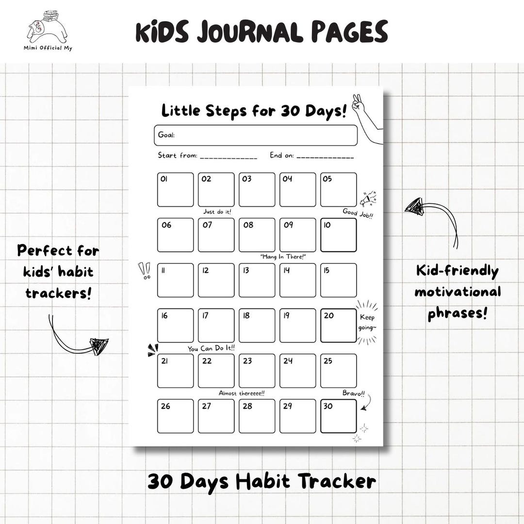 Kids Habit Tracker, Journal Pages, Motivation Phrase Journal, Positive ...