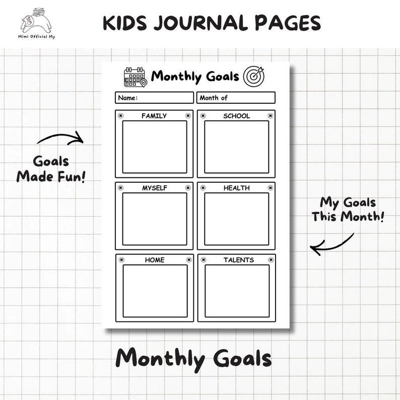 Monthly Goals Journal for Kids Printable | Gentle Goal Setting ...