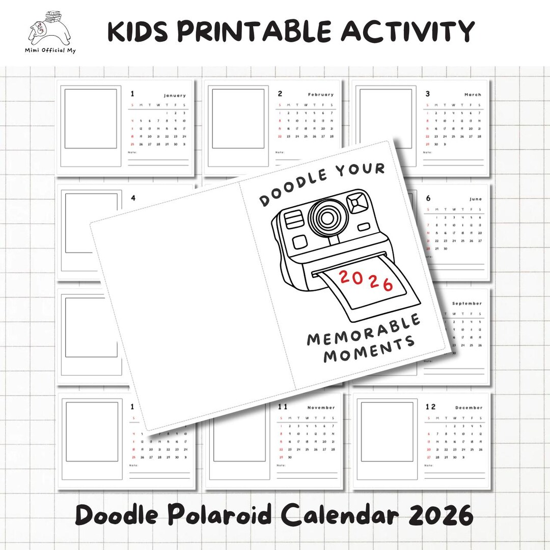 Polaroid Kalender 2026 für Kinder zum Ausdrucken | Monatlicher ...