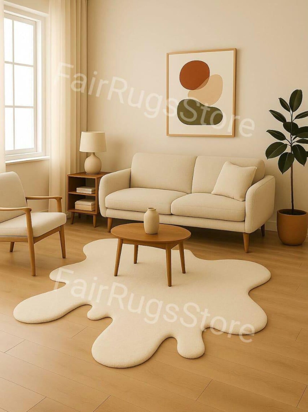 Abstract Cream Spill Shape Rug – Modern Irregular Floor Mat for Home ...