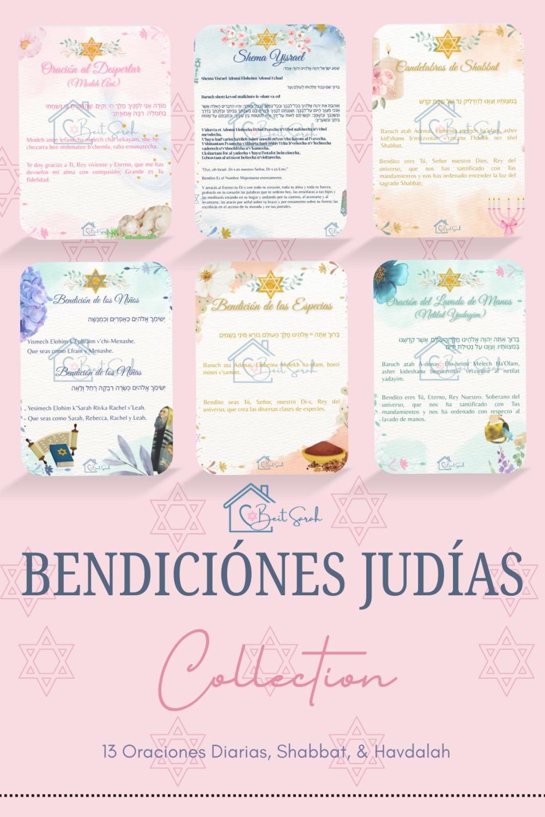 13 Spanish Tarjetas De Bendiciones Judias | Oraciones Diarias + Shabbat ...