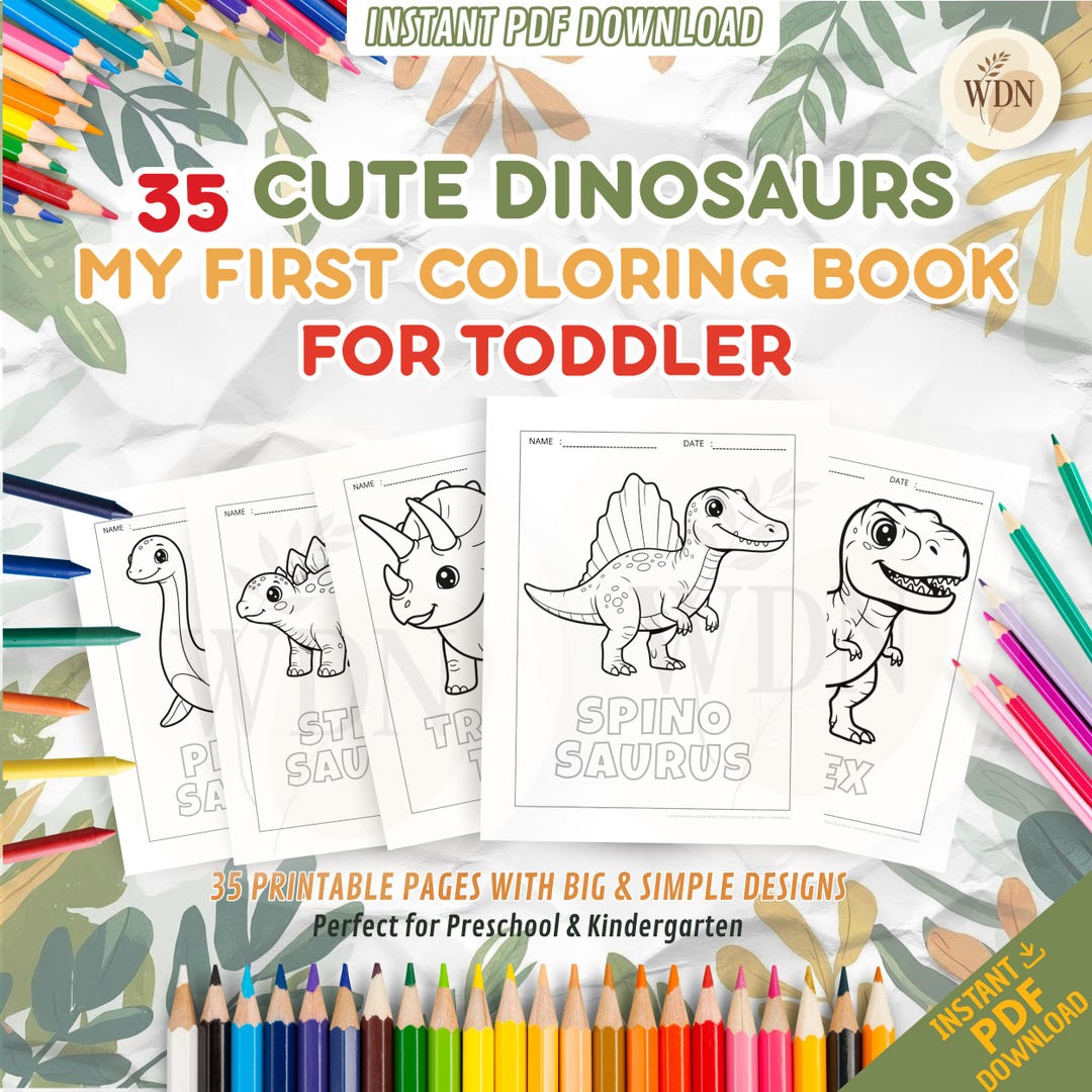 35 Dinosaur Coloring Book, Dino Coloring Pages for Kids, Toddler ...