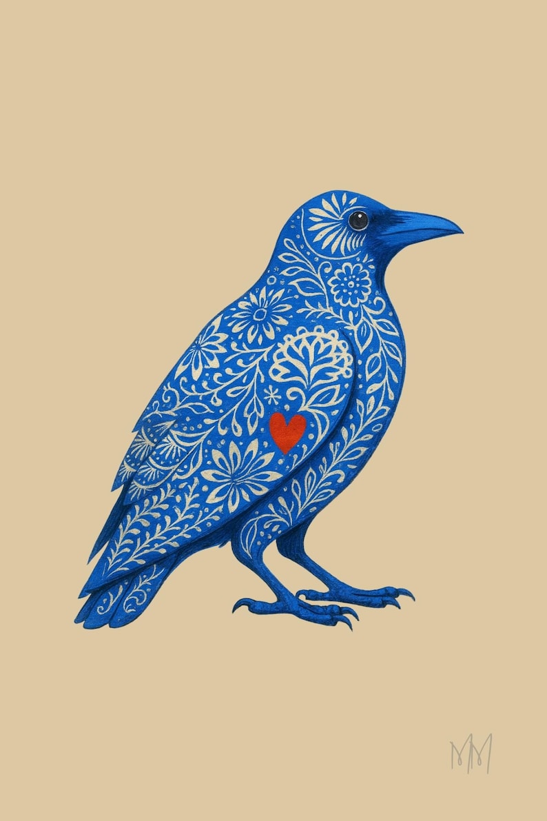 Australian Raven Art Print Set: Floral & Symbolic Trio (digital ...