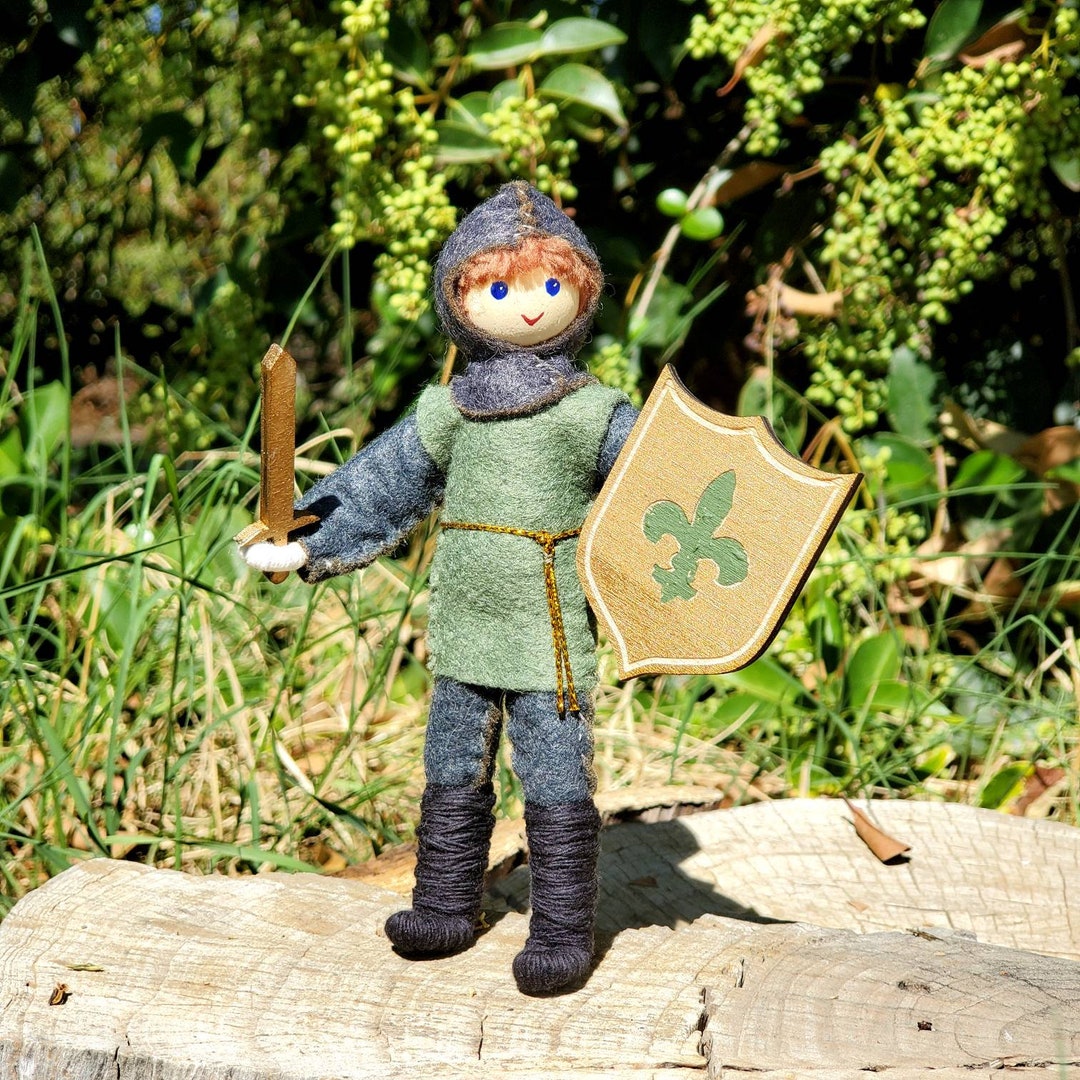 Dollhouse Knight Doll With Green Tunic - Bendy Doll - Waldorf Castle - Etsy