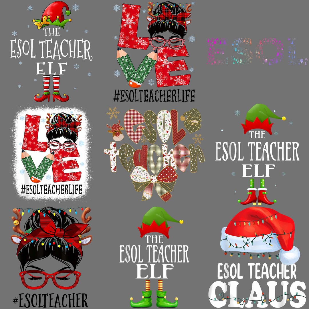 Xmas Bow ESOL Teacher Proud to Teach PNG, Funny Multilingual Christmas ...