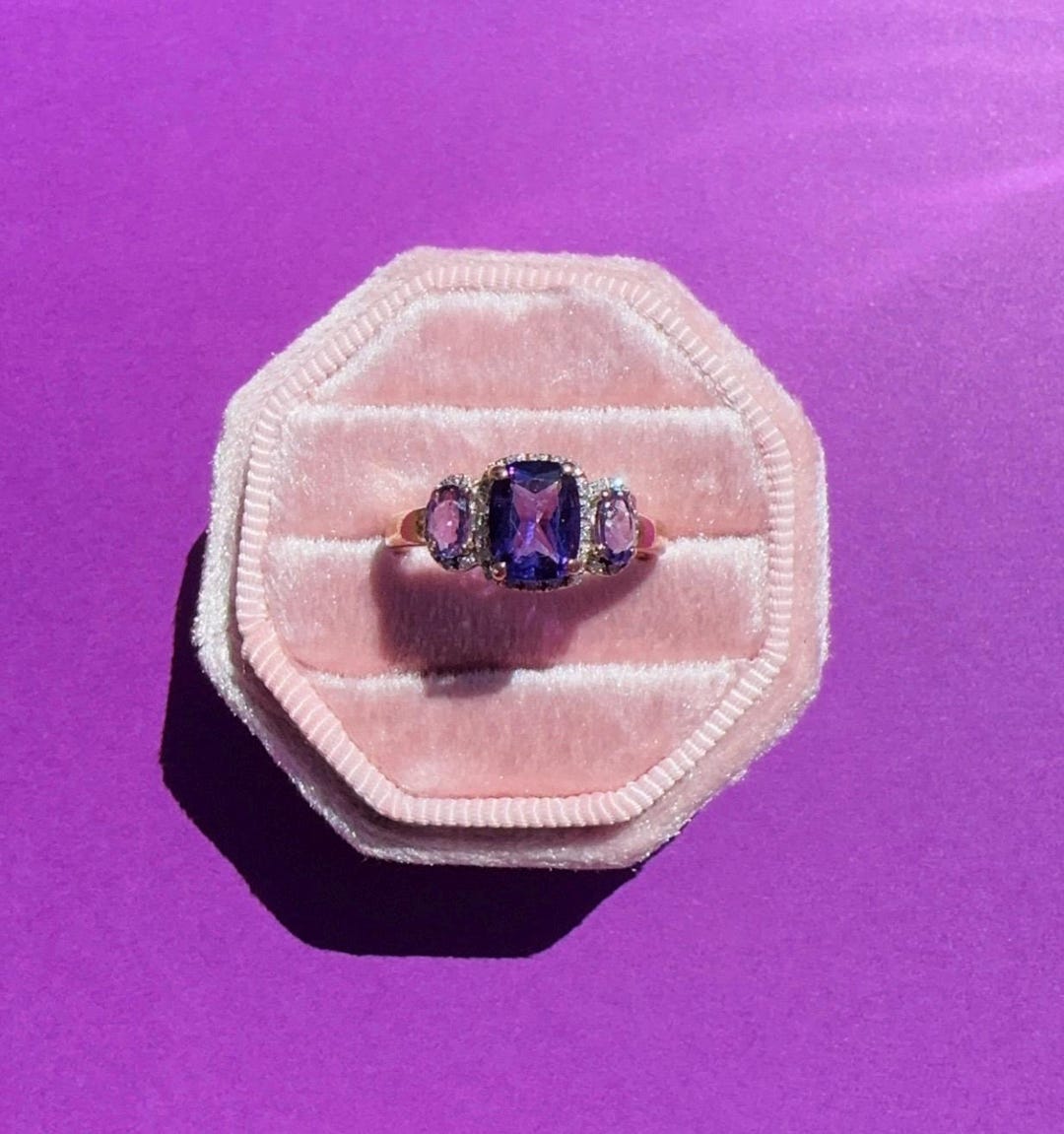 Vintage 10k Amethyst Ring | Estate Three-stone Gemstone Ring | Elegant ...