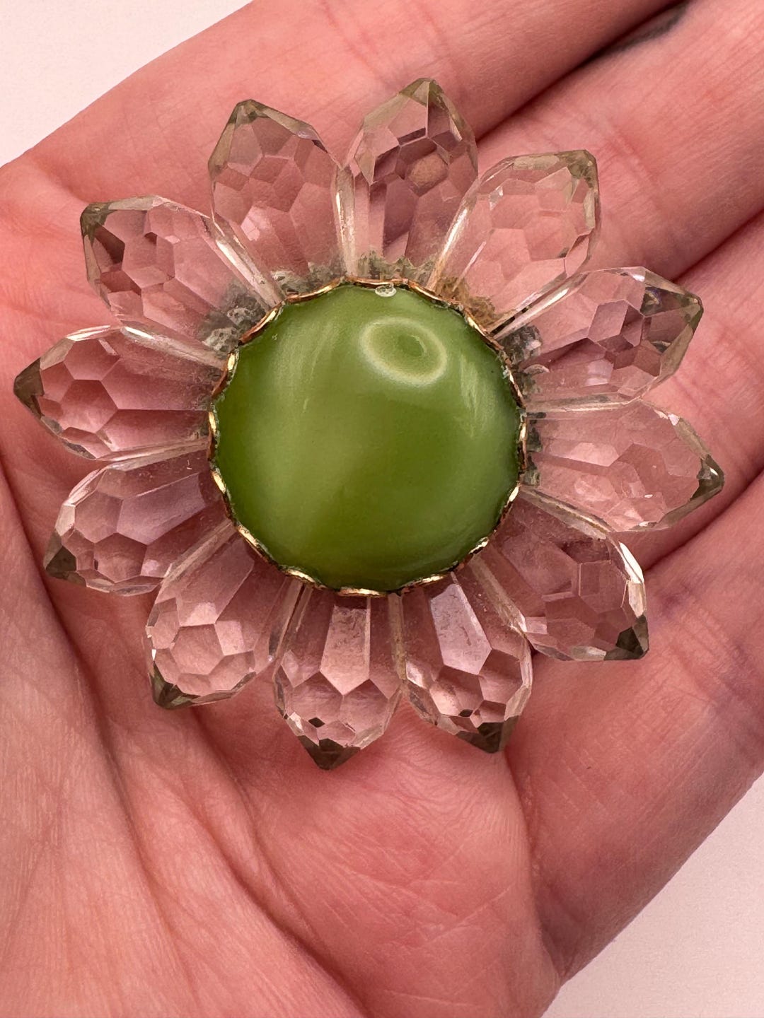 Vintage Green Lucite & Crystal Daisy Brooch - Etsy
