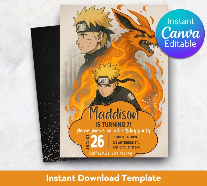 Editable Naruto Birthday Invitation: Anime Party Card (digital ...